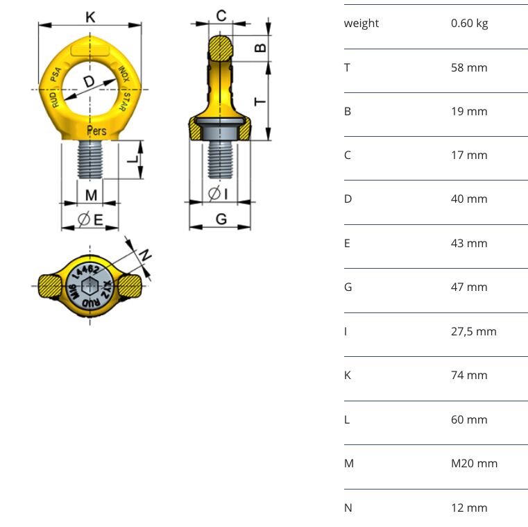 RUD PSA-Inox-star M20 - L = 60 mm - valbeveiliging verankeringspunt - 1 ...