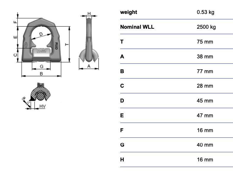 RUD VLBS-U-LT - 2,5t anneau de levage à souder avec ressort - pour applications jusqu'à -45°C ...
