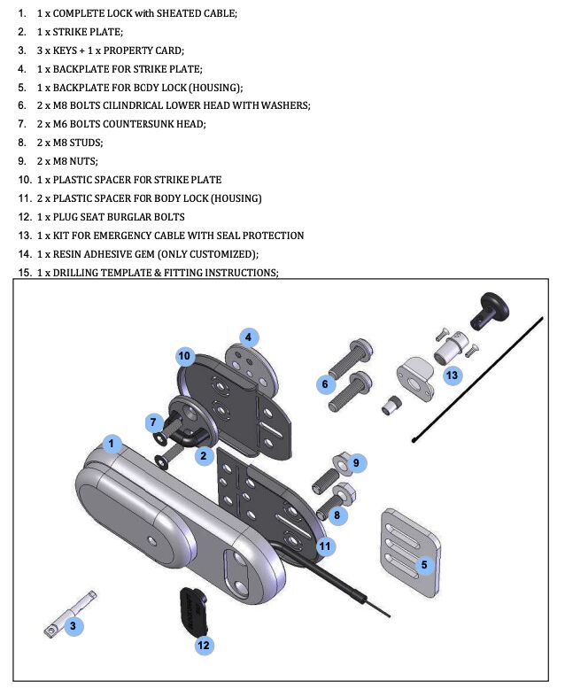 GATELOCK Van Medium electric security lock - with tag - set of 3 locks ...