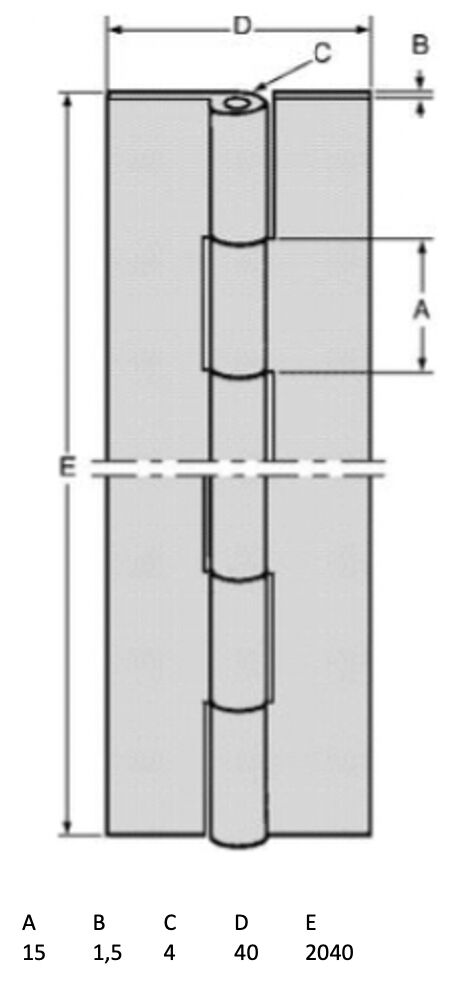 Pommier piano hinge 40 x 1,5 x 2040 mm (WxTxL) - undrilled - stainless ...