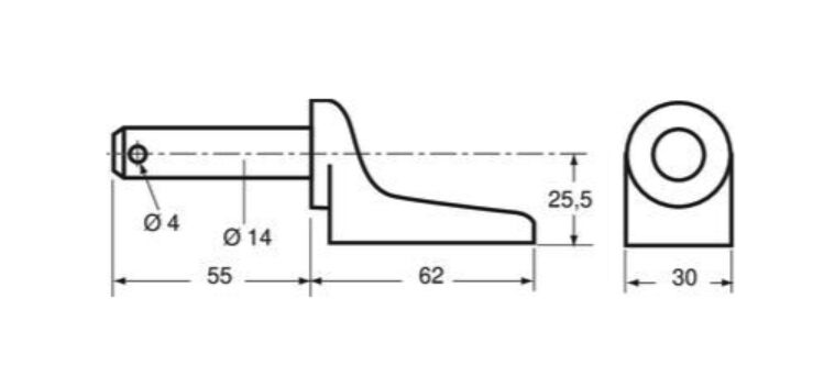Pommier weld-on gudgeon - pin 55 mm long and Ø 14 mm - forged steel ...