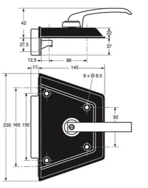 Pommier car door lock - 230 x 145 mm - complete left - black lacquerd ...