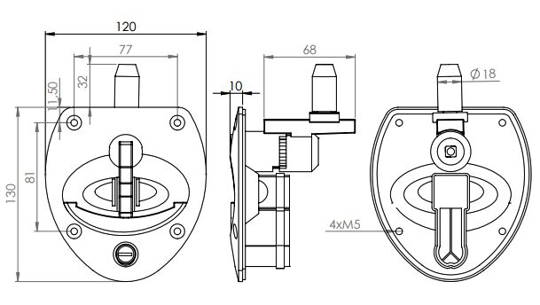 Rhiwa Quality vector T-handle compression lock - with bolt-on mounting ...