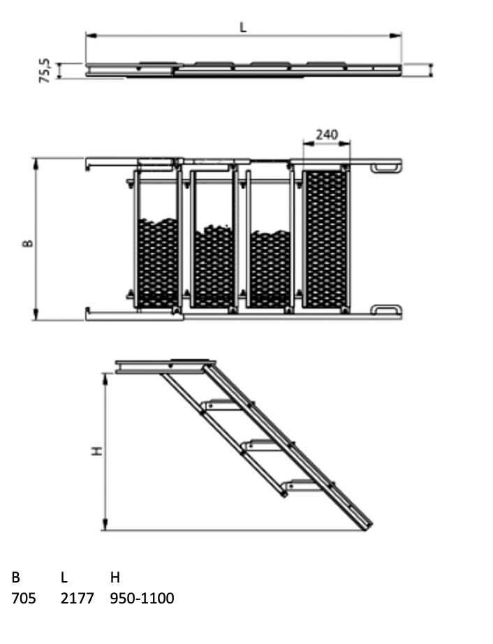 PWP pull out ladder - 6 steps - 2177 x 705 mm (LxW) - aluminum ...