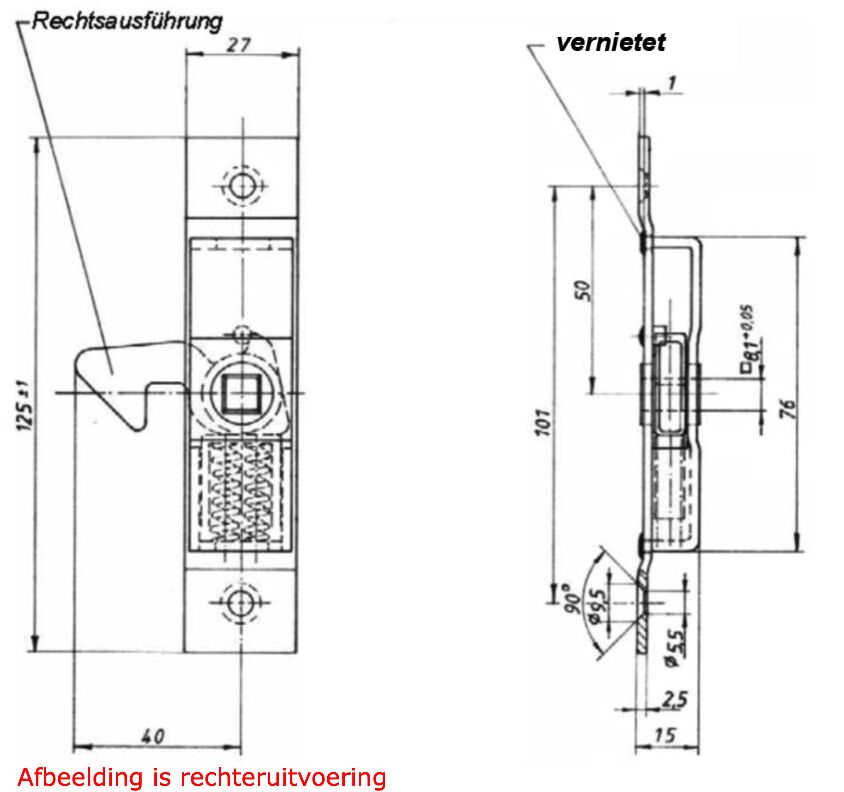 Rhiwa Quality budget latch - left - with hook - 27 x 125 mm - zinc ...